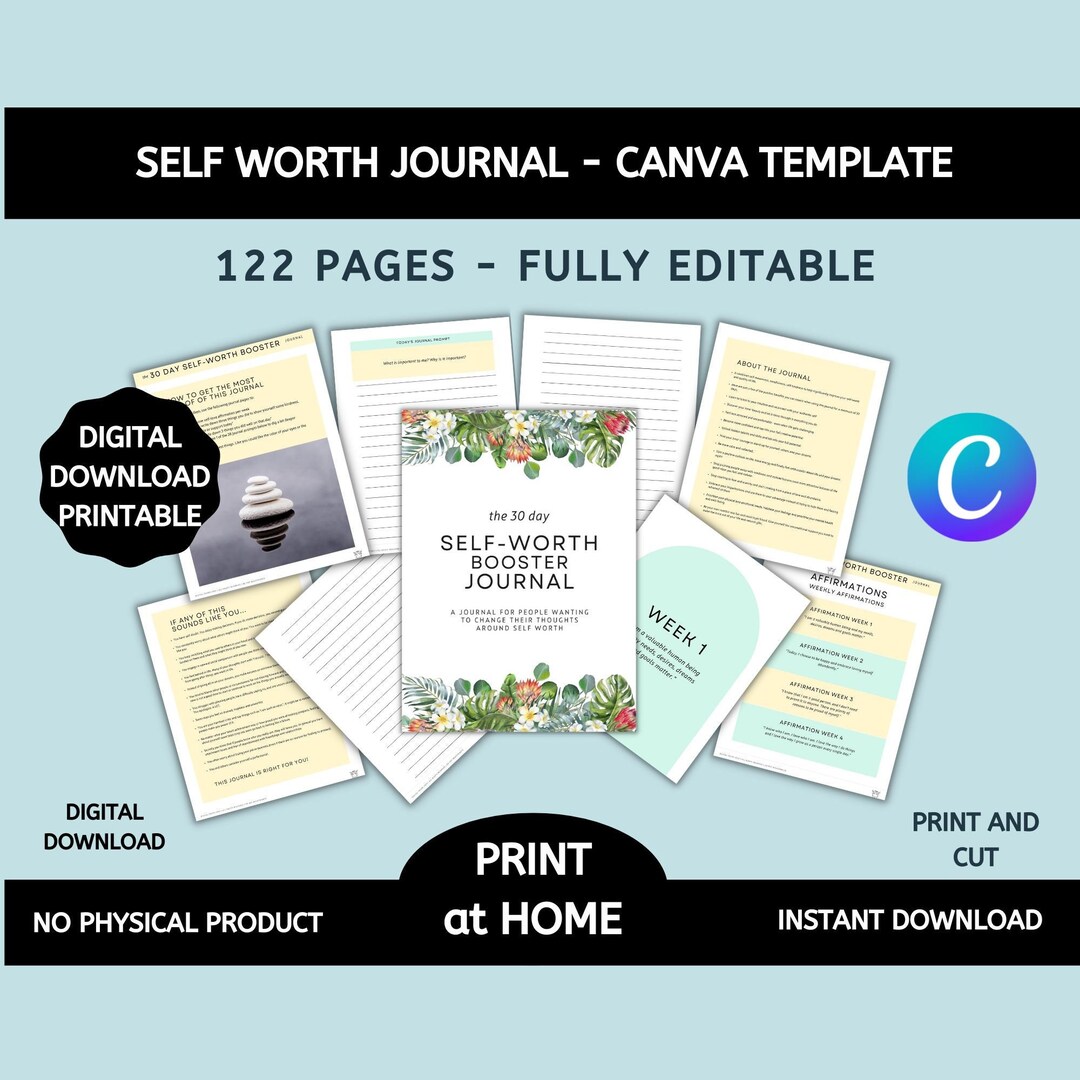 Self Worth Journal Template Self Care Reflection Journal - Etsy