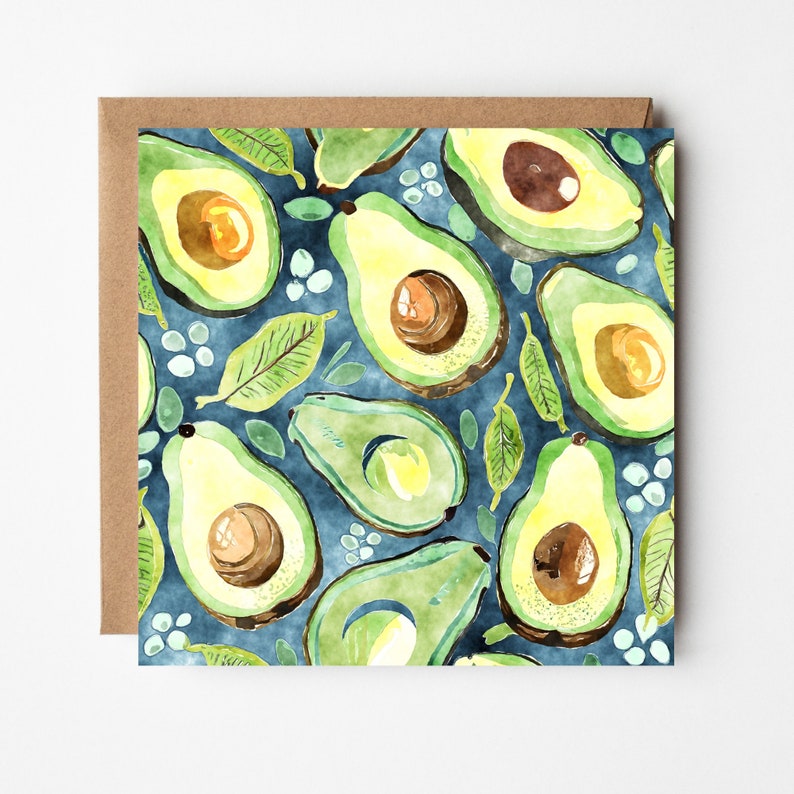 Avocado Fruit Card Modern Colourful All Occasions Greeting Card Blank ...