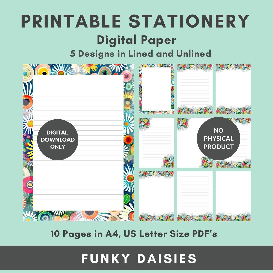 Printable Stationery Lined and Unlined A4 US Letter Sizes Digital ...