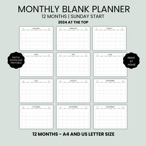Undated Monthly Planner Printable Monthly Calendar Pages Sunday Monday ...
