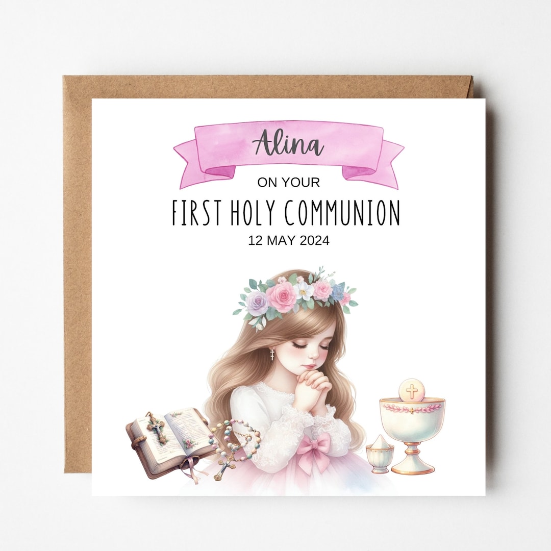Personalised Communion Card for Girl, First Holy Communion Greeting ...