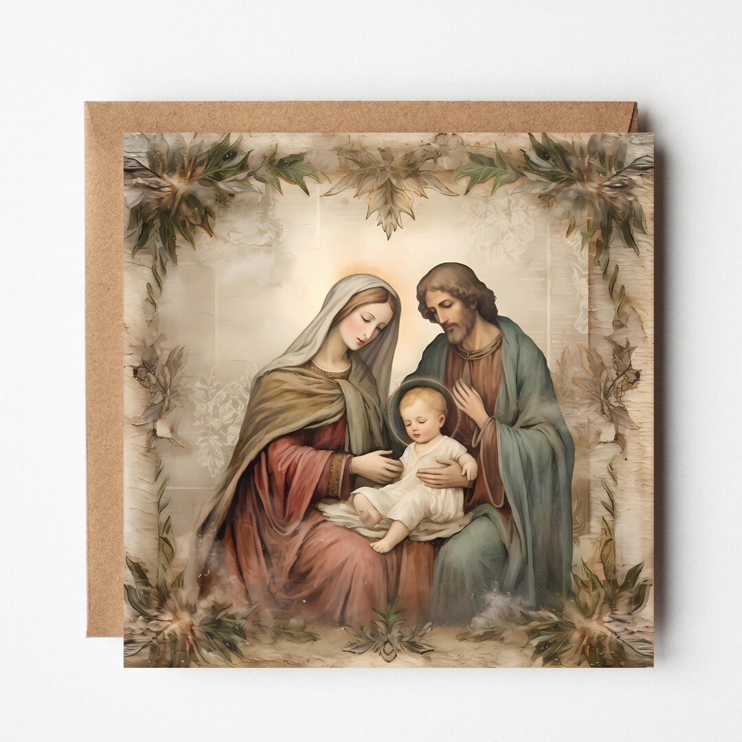 Nativity Christmas Card Traditional Religious Scene Greeting Card Mary ...