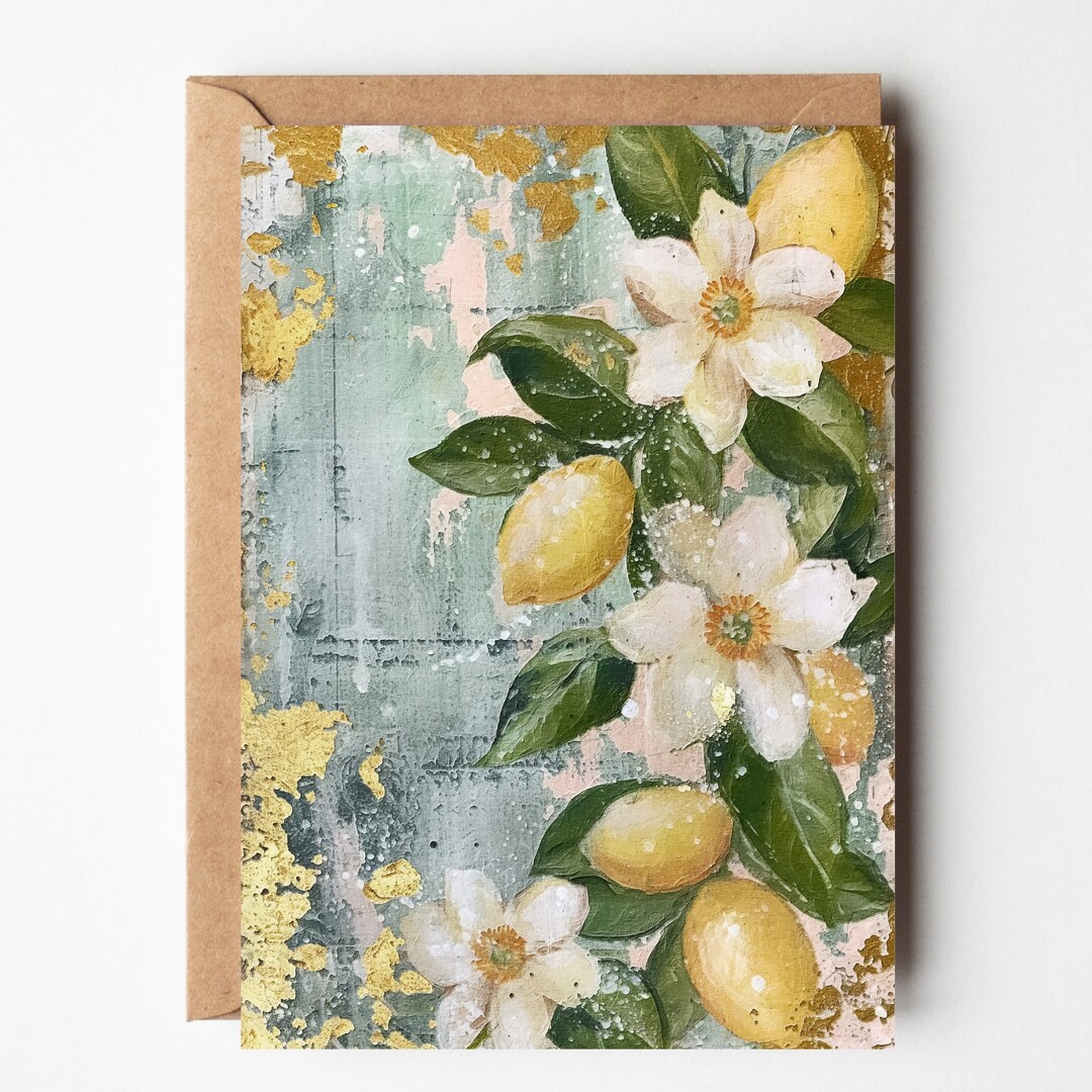 Lemon Birthday Card Rustic Collage Art Print Luxury Greeting Design ...