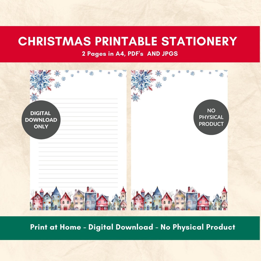 Printable Stationery, A4 Letter Size Christmas Lined and Unlined Note ...