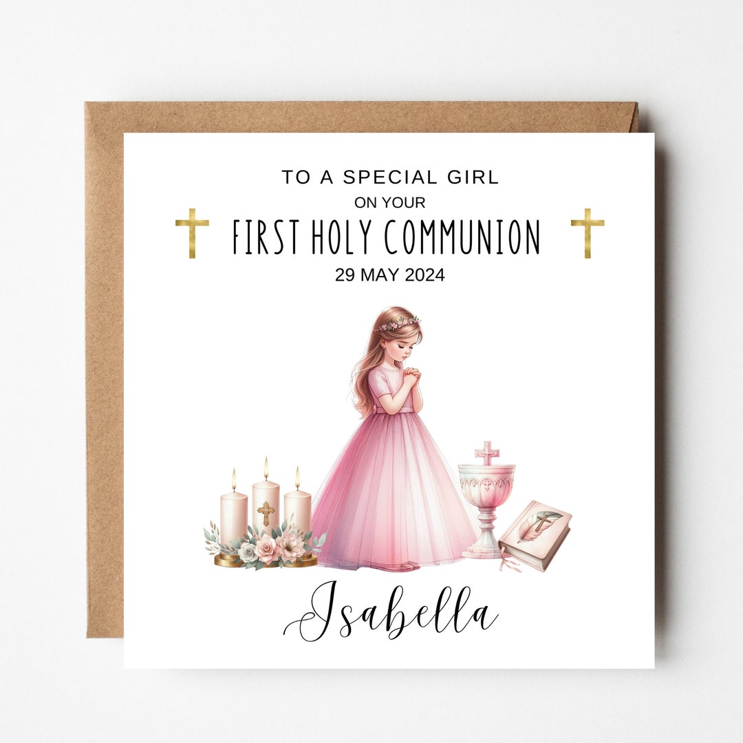 Communion Card for Girl, First Holy Communion Greeting Card, Gift for ...