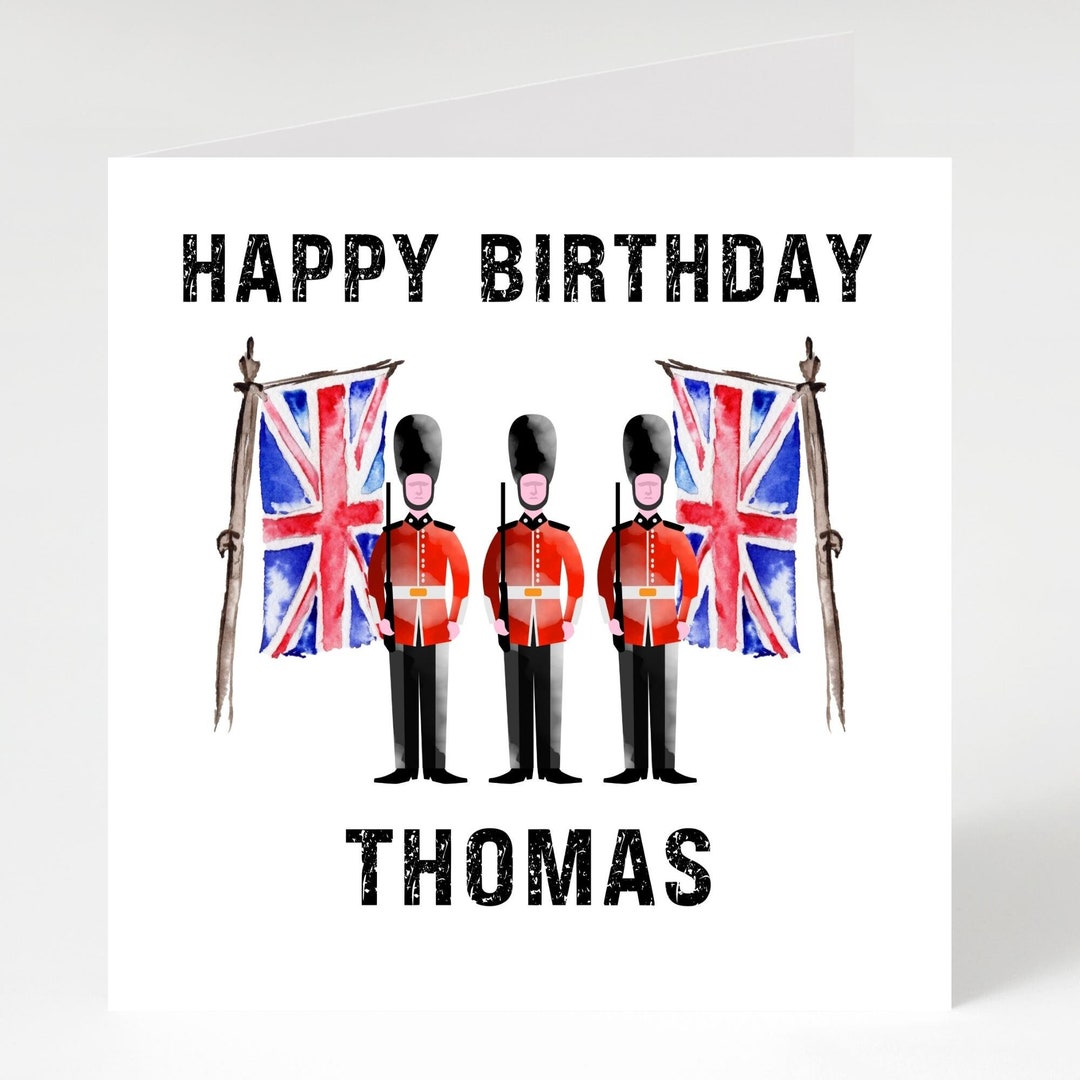 London Birthday Card, Custom Name Happy Birthday London King's Guards ...