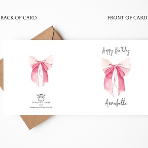 Personalised Happy Birthday Card Large Pink Bow Illustration - Etsy