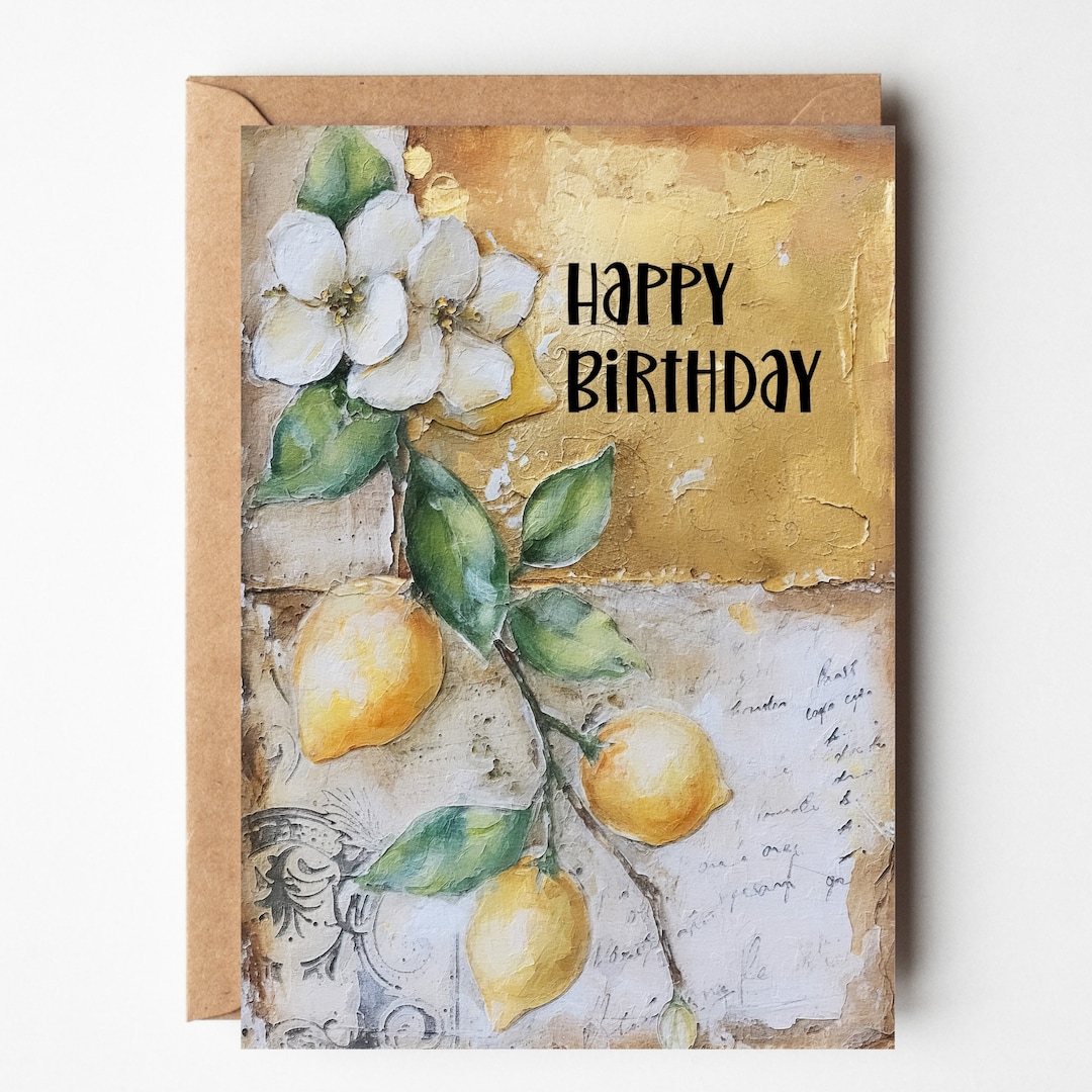 Lemon Birthday Card Rustic Collage Art Print Luxury Greeting Design ...