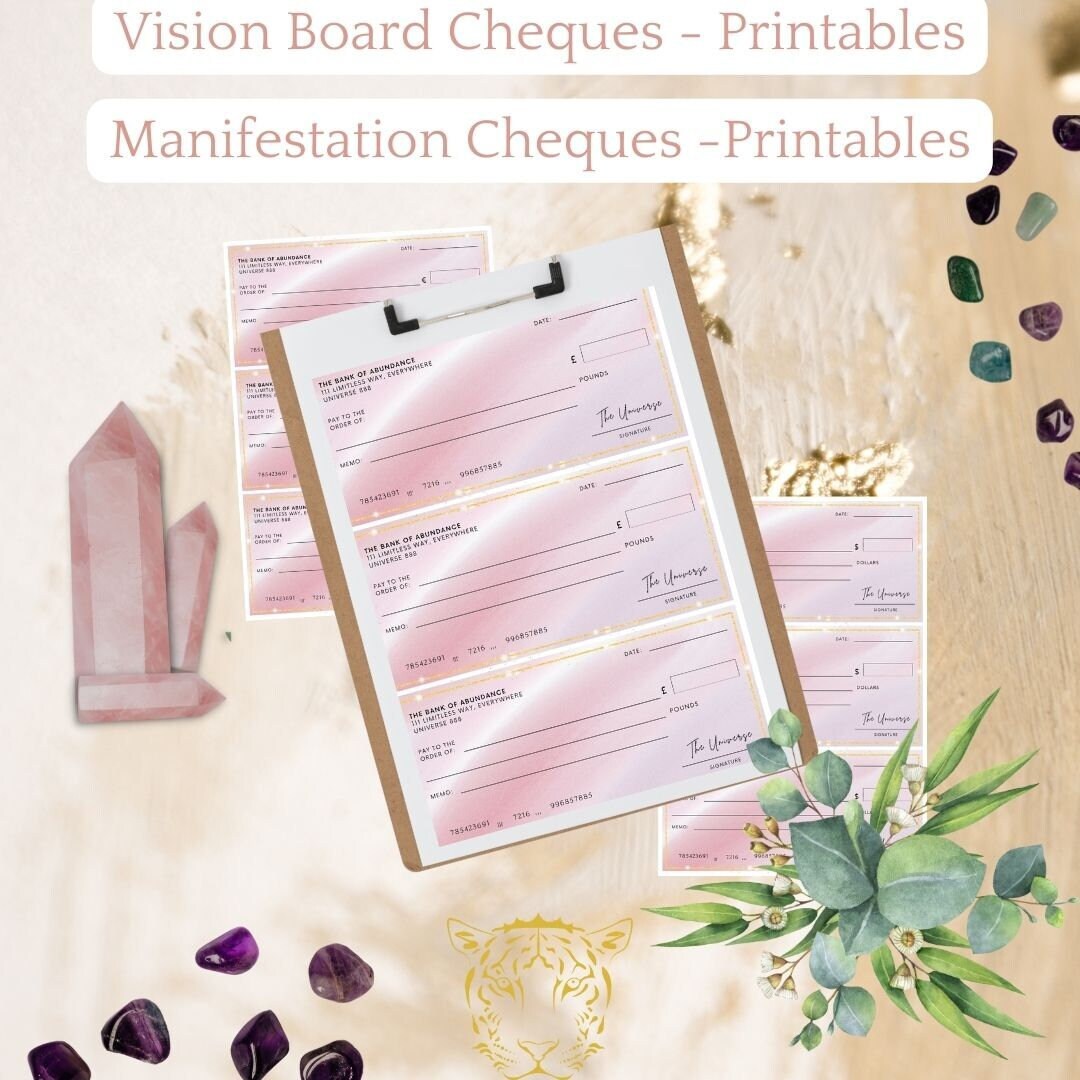 Printable Manifestation Cheques in Pounds, Euros Dollars, Checks for ...