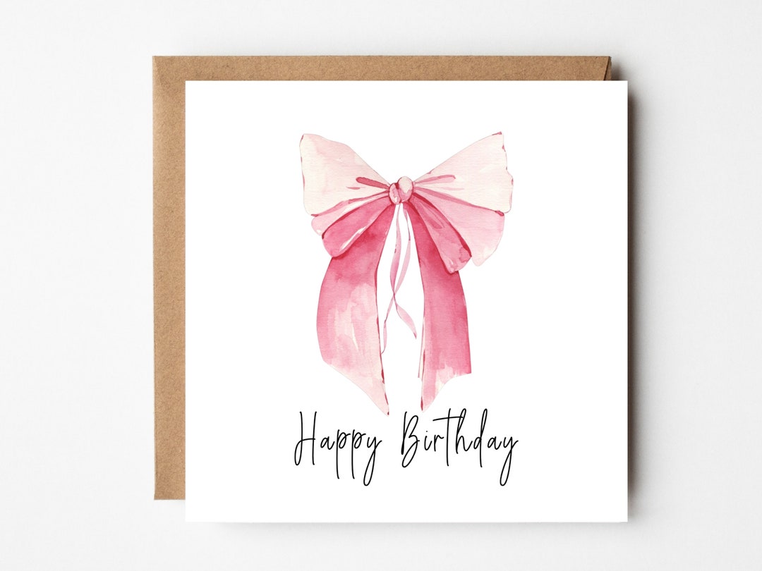 Happy Birthday Card Large Pink Bow Illustration - Etsy