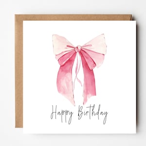 Happy Birthday Card Large Pink Bow Illustration - Etsy