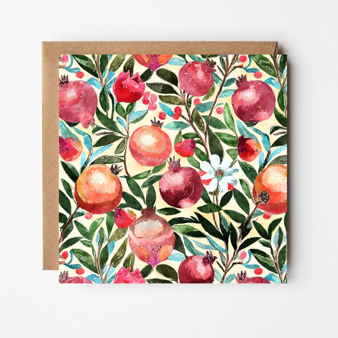 Modern Pomegranate Greeting Card - Blank for Any Occasion - Colourful ...