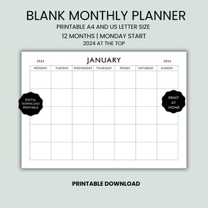 Undated Monthly Planner Printable Monthly Calendar Pages Sunday Monday ...