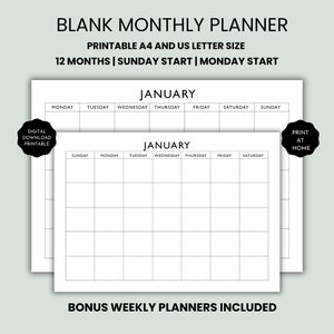 Undated Monthly Planner Printable Monthly Calendar Pages Sunday Monday ...