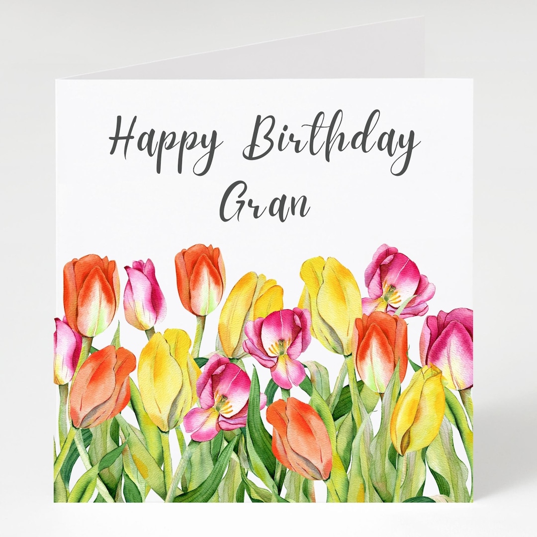 Gran Birthday Card, Happy Birthday Gran, Watercolour Spring Flowers ...