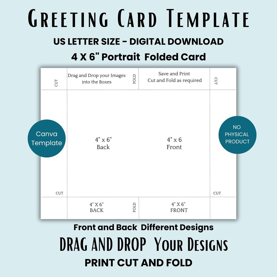 4 X 6 Greeting Card Template, Drag and Drop Card Template on US Letter ...