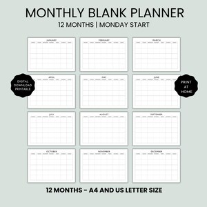 Undated Monthly Planner Printable Monthly Calendar Pages Sunday Monday ...