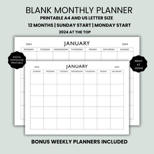 Undated Monthly Planner Printable Monthly Calendar Pages Sunday Monday ...