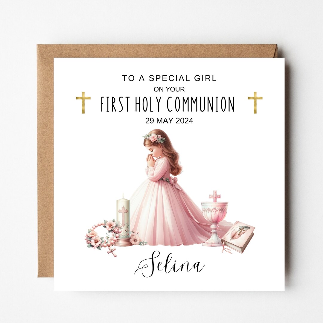 Communion Card for Girl, First Holy Communion Greeting Card, Gift for ...