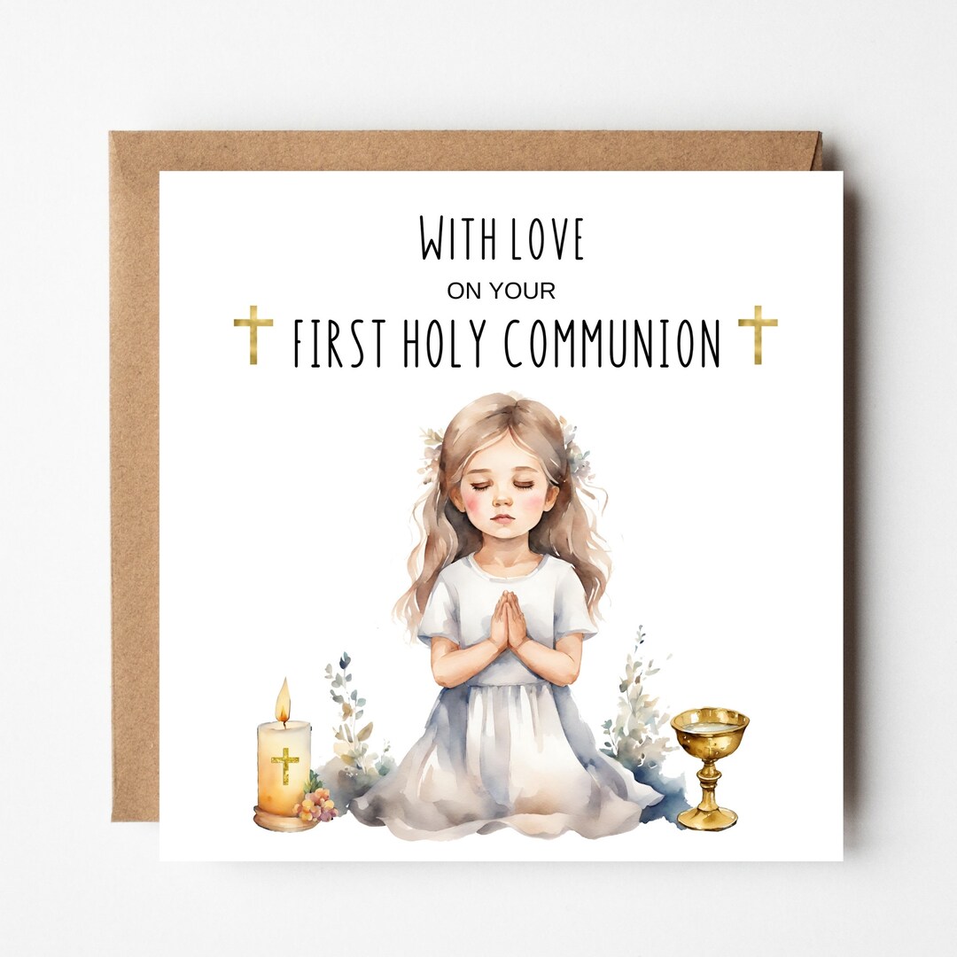Communion Card for Girl, First Holy Communion Greeting Card, Gift for ...