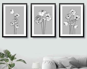 DANDELIONS Set of 3 Gallery Wall Art Prints Dandelion Flower Sketch ...