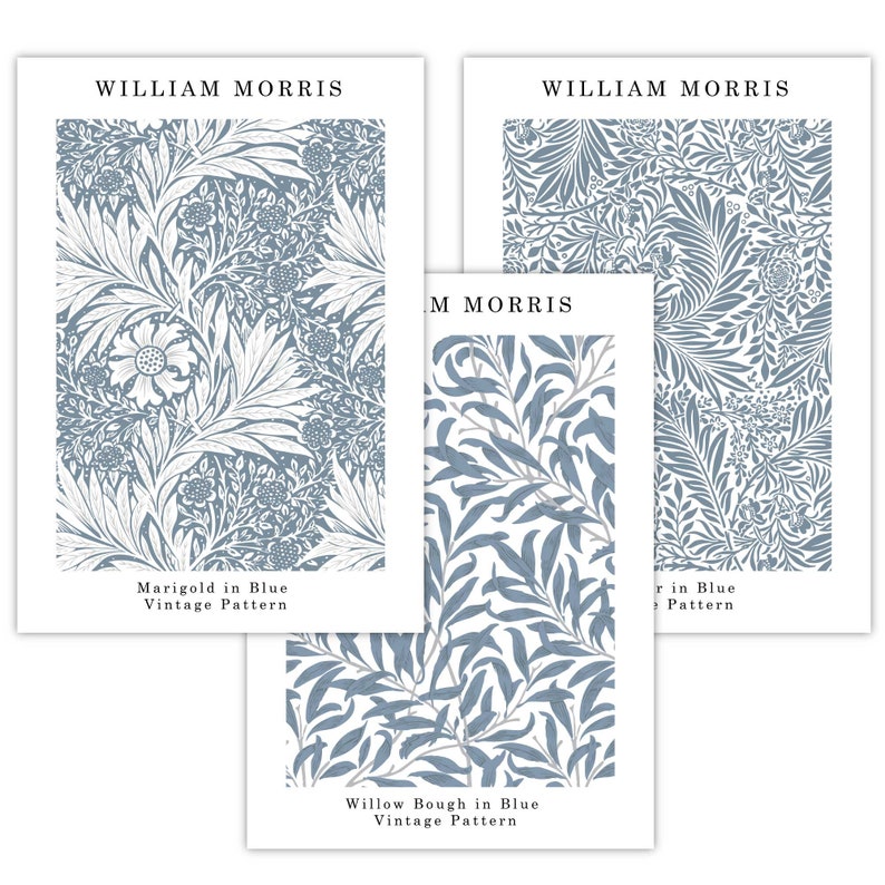 William Morris Set of 3 Art Prints, William Morris Print, Blue William ...
