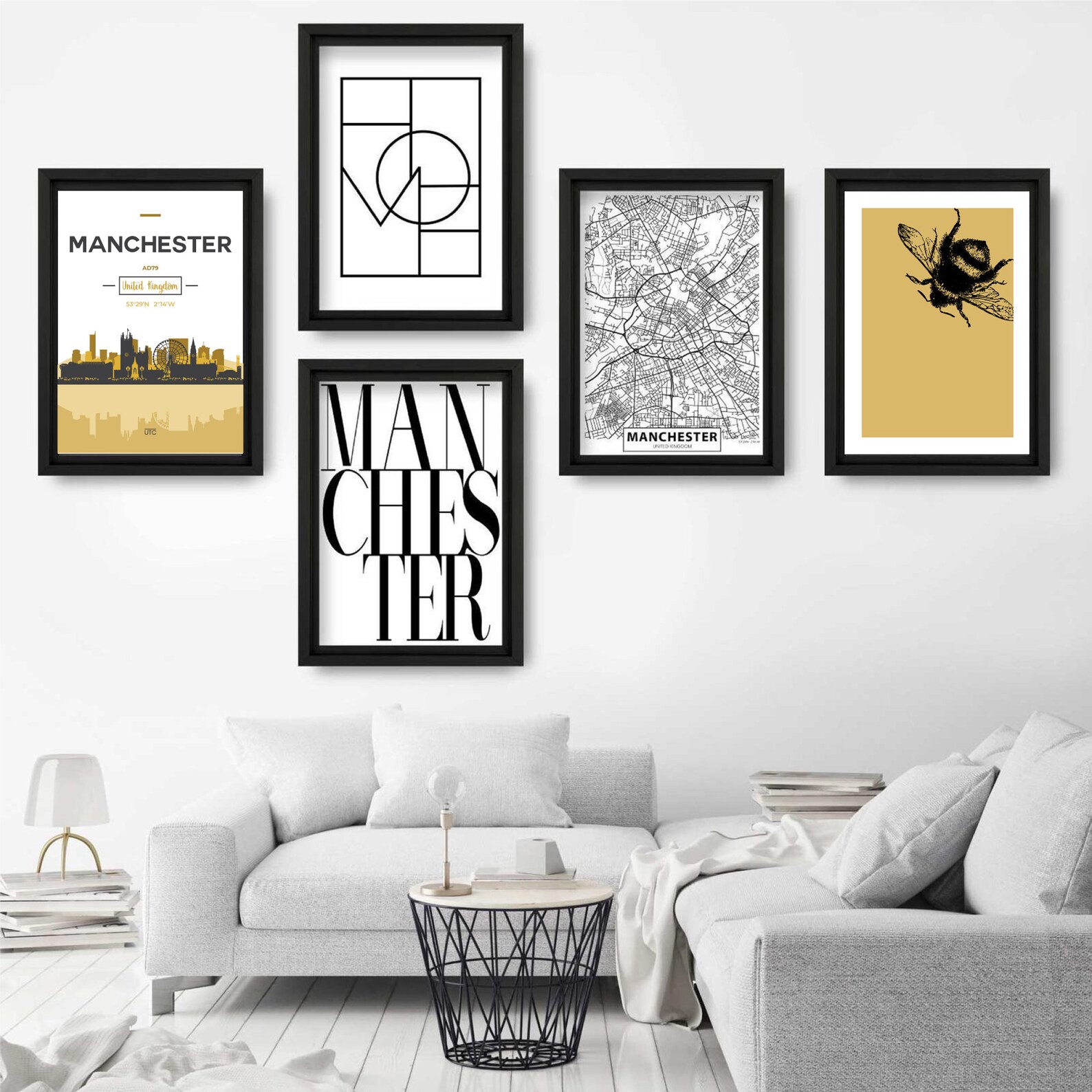 Set of 5 MANCHESTER Art Prints Cityscape Skyline Street Map - Etsy UK