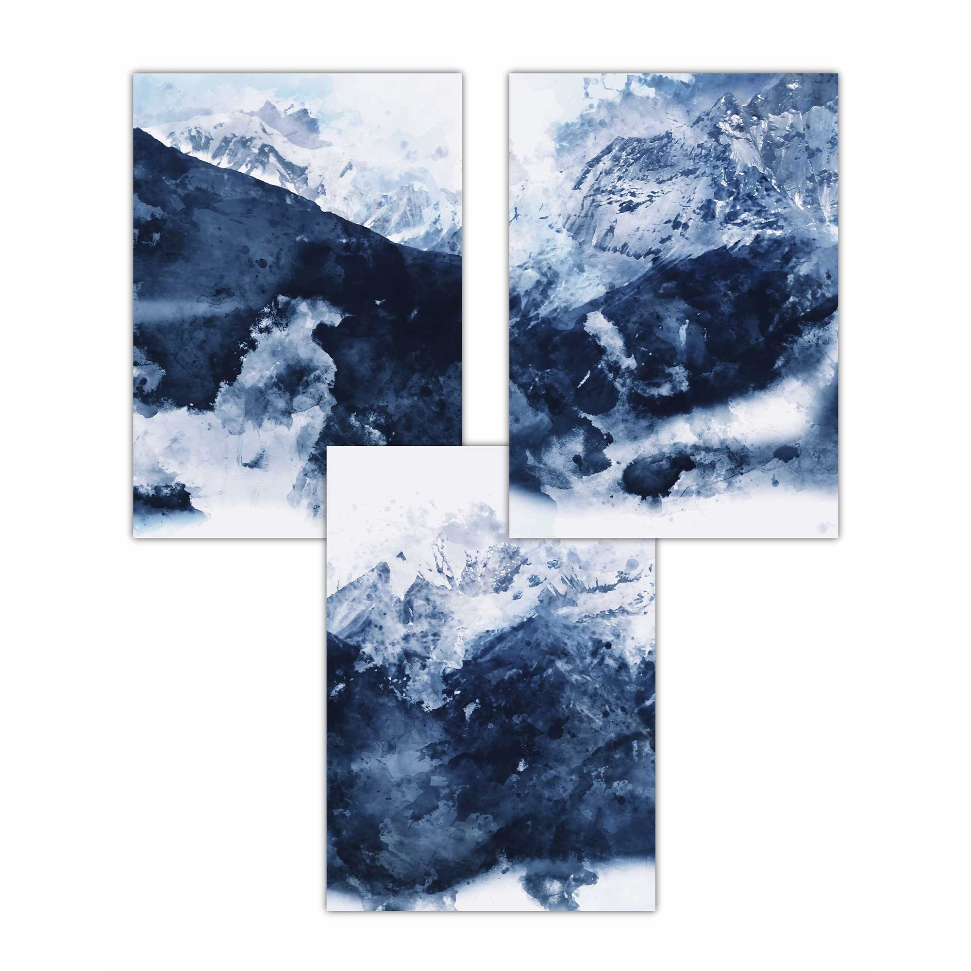 FRAMED Wall Art Set of 3 Abstract Art Prints of Paintings Navy - Etsy UK