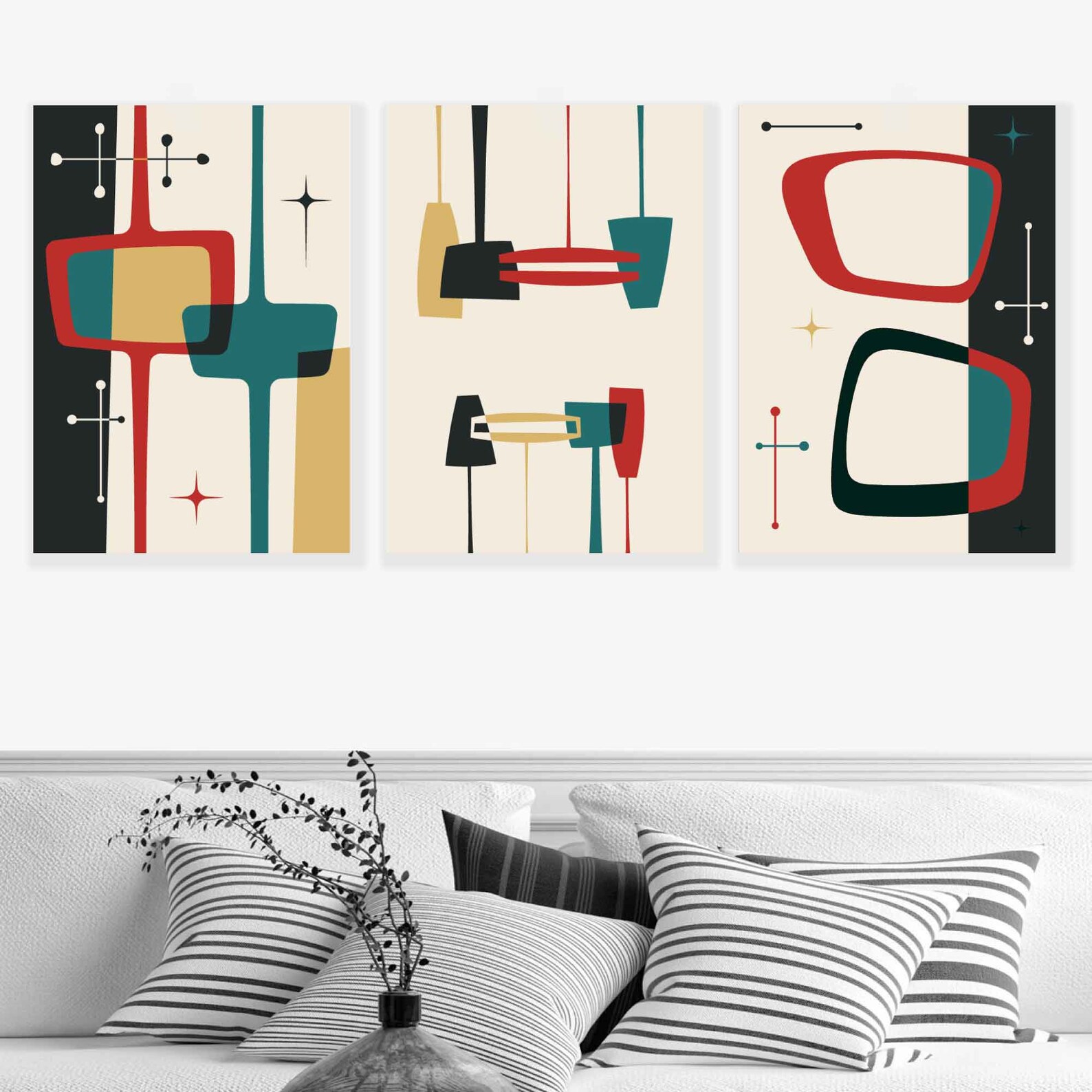 Set of 3 Mid Century Modern Shapes Wall Art Prints / Framed in - Etsy