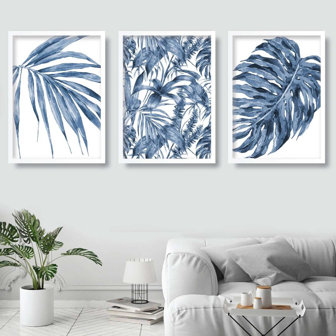 BOTANICAL Set of 3 Navy Blue Art PRINTS From Original Watercolour ...