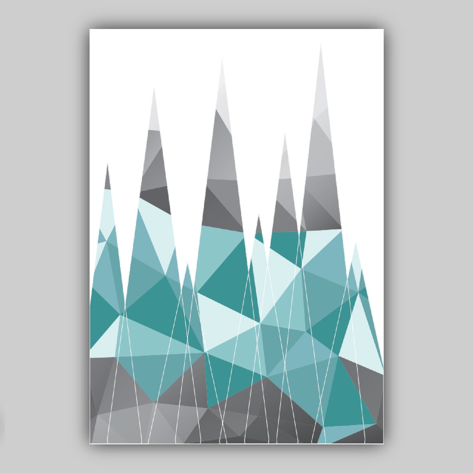 GEOMETRIC set of 3 Aqua Blue & Grey Art Prints STAG Antlers | Etsy