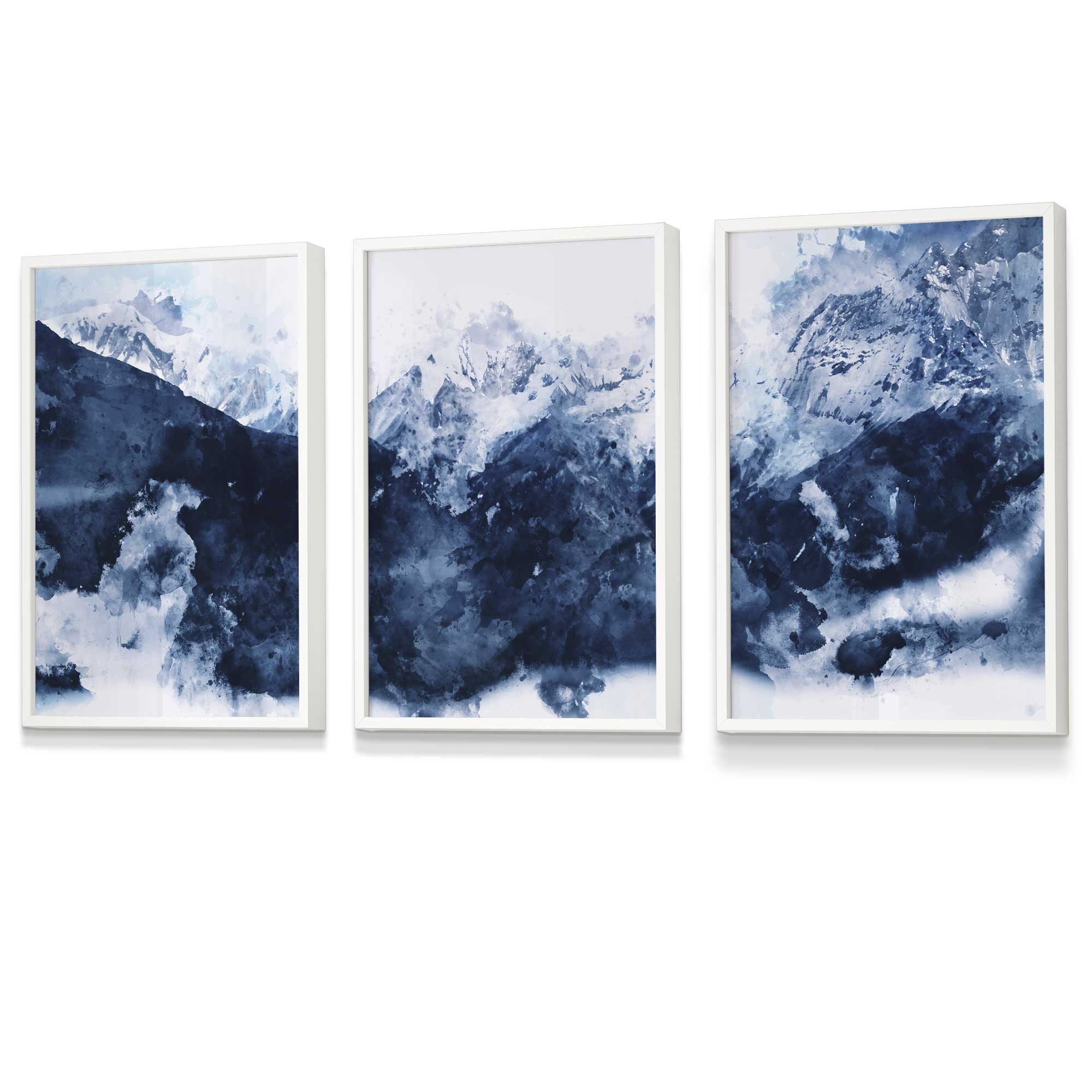 FRAMED Wall Art Set of 3 Abstract Art Prints of Paintings Navy - Etsy UK
