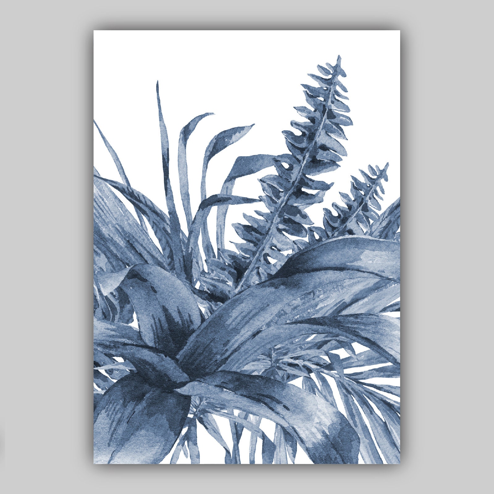 BOTANICAL Set of 3 Navy Blue Art PRINTS From Original Watercolour ...