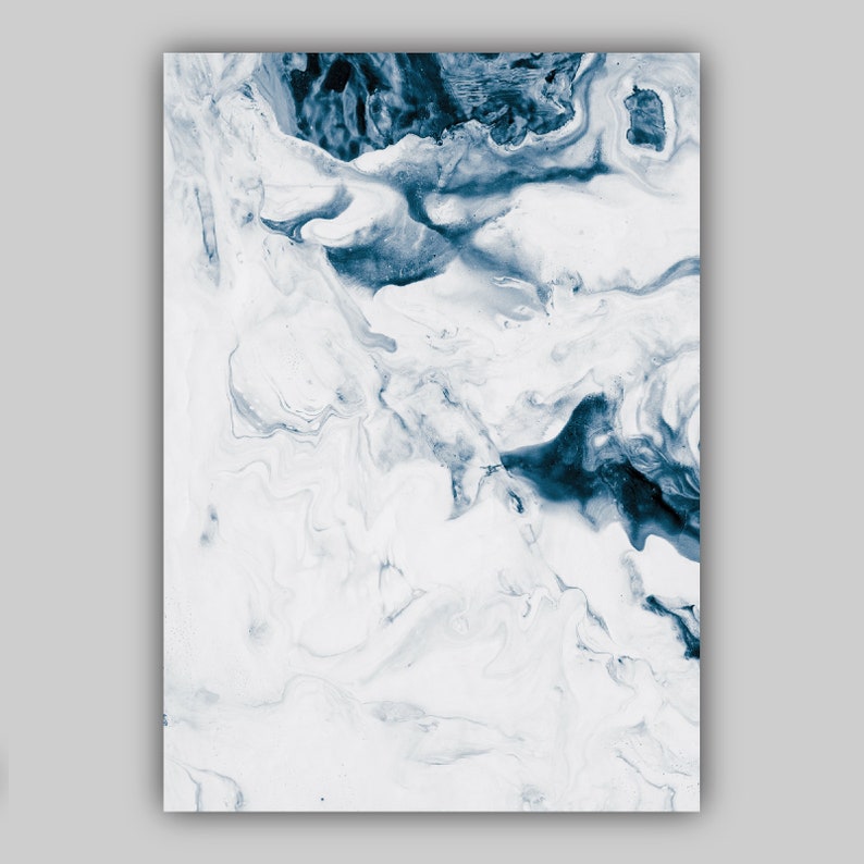 Set of 3 Abstract Ocean Navy Blue & White Art Prints of | Etsy