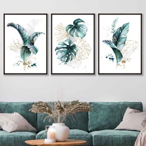 Set of 3 Teal Blue Watercolour Wall Art Prints, Teal Blue Posters ...