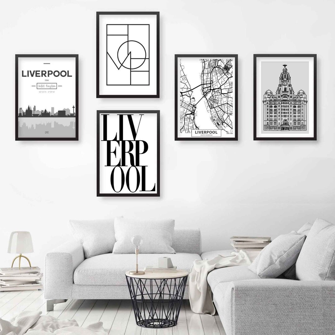 Set of 5 LIVERPOOL Art Prints Cityscape, Skyline Street Map Liver ...