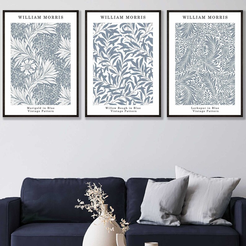 William Morris Set of 3 Art Prints, William Morris Print, Blue William ...