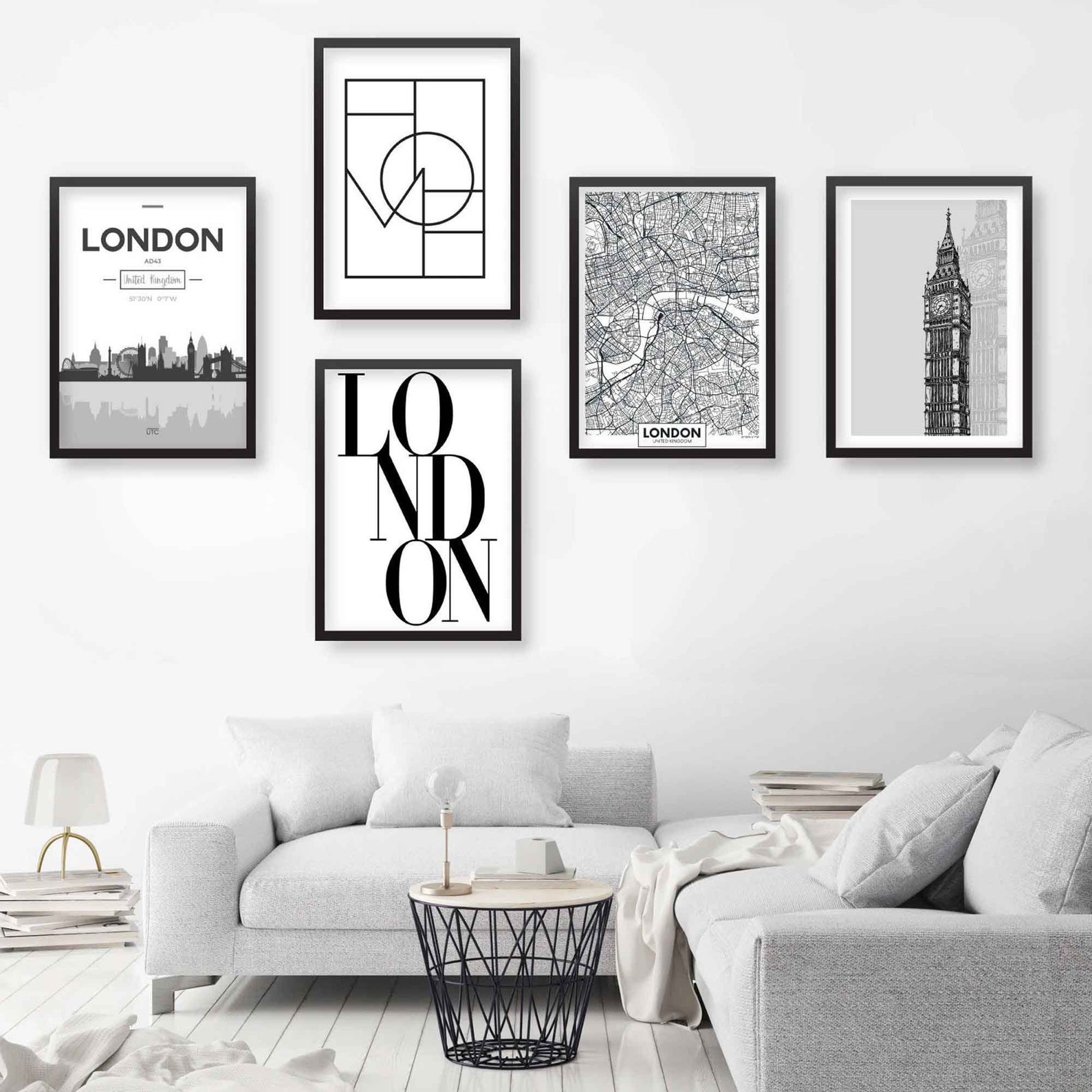 Set of 5 London Cityscape Art Prints, Big Ben Skyline Wall Pictures ...