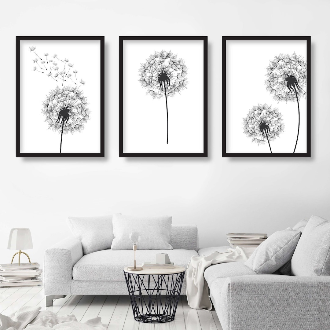 DANDELIONS Set of 3 Gallery Wall Art Prints Dandelion Flower Sketch ...