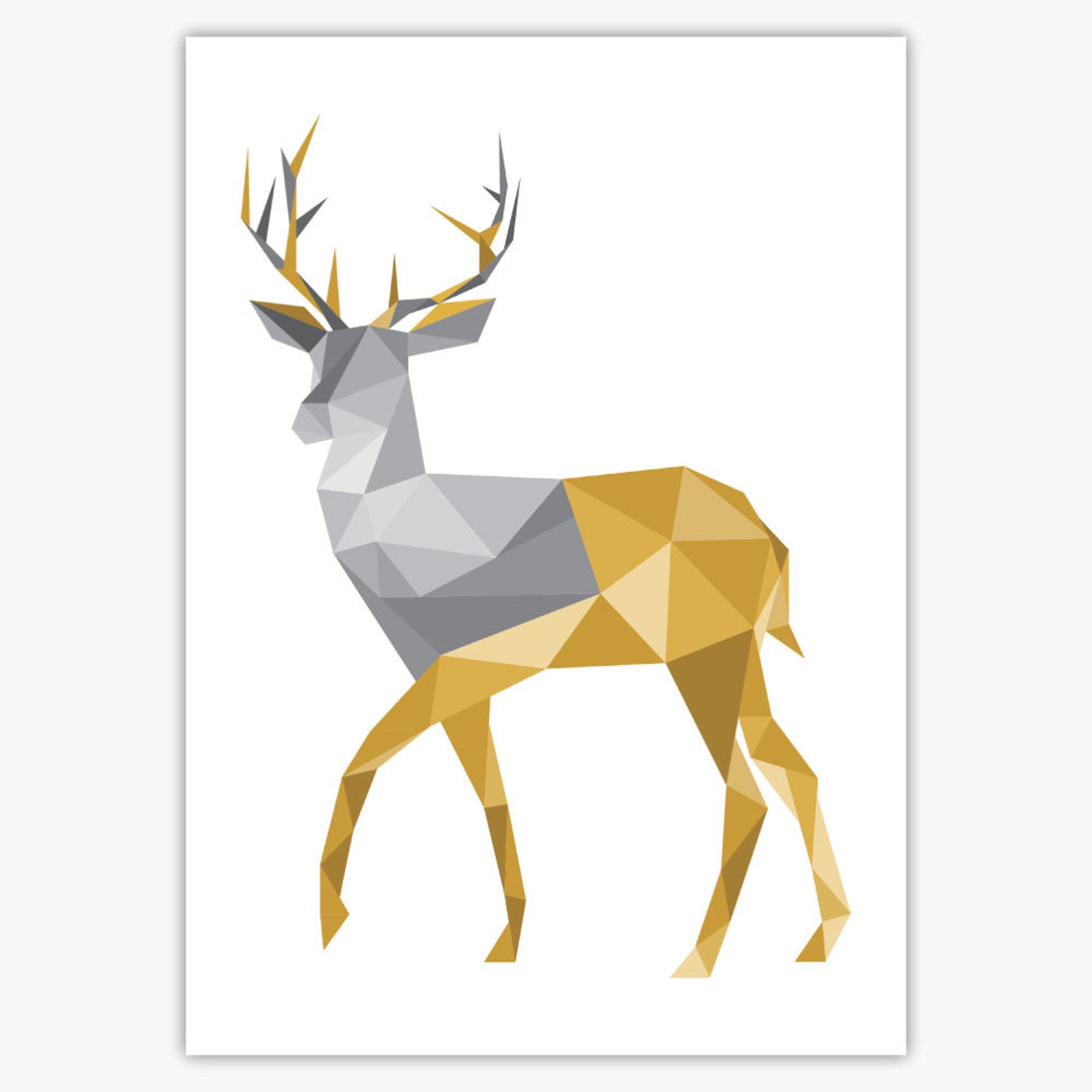 GEOMETRIC Set of 3 YELLOW & Grey Art Prints STAG Antlers and - Etsy