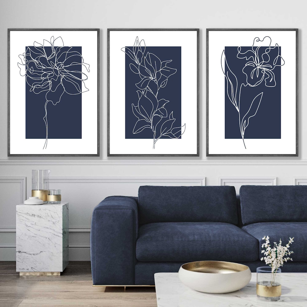 Blue Wall Prints, Set of 3 Prints, Botanical Wall Prints, Plant Wall ...