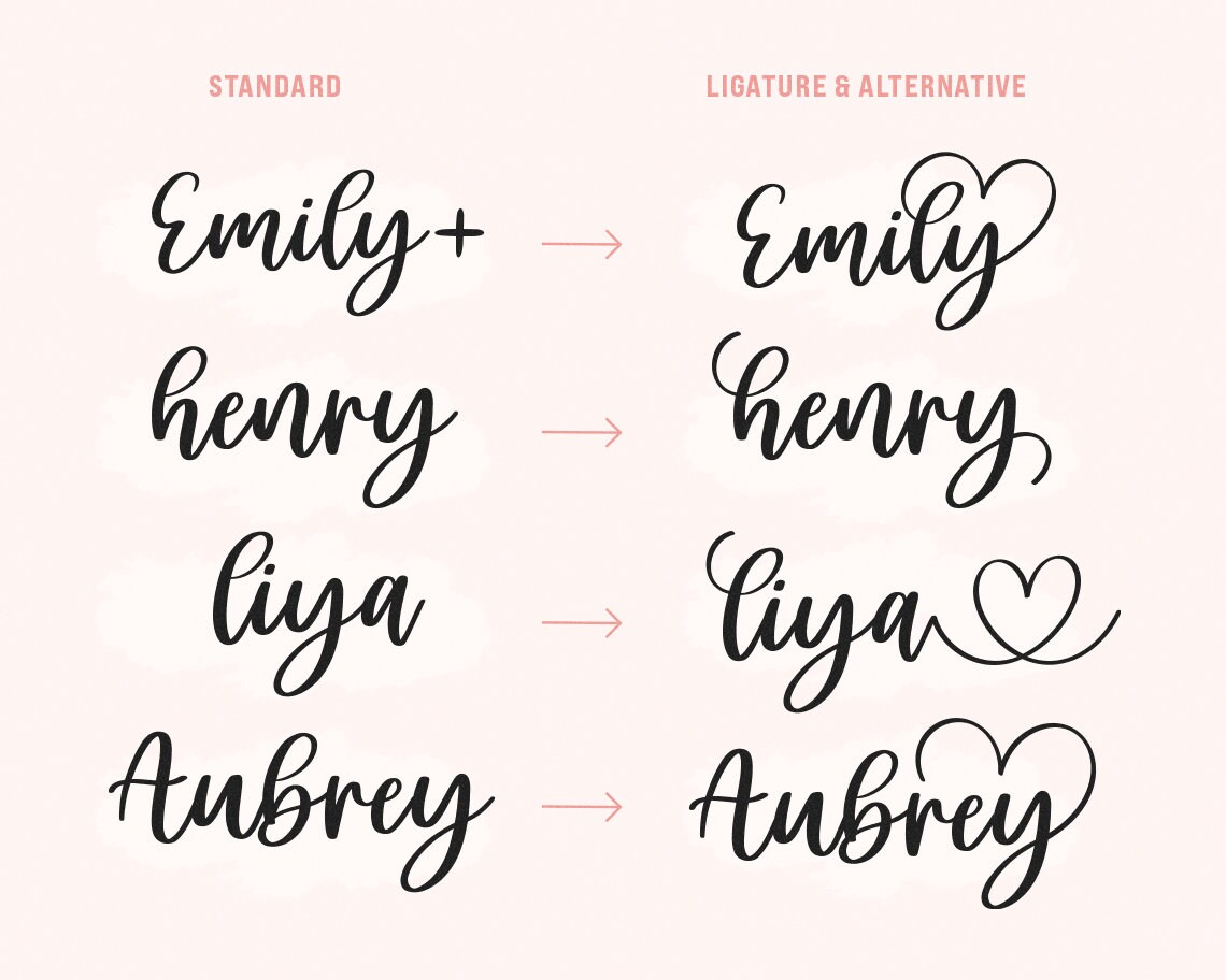 Script Font, Font With Hearts, Cursive Font, Font With Tails, Heart ...
