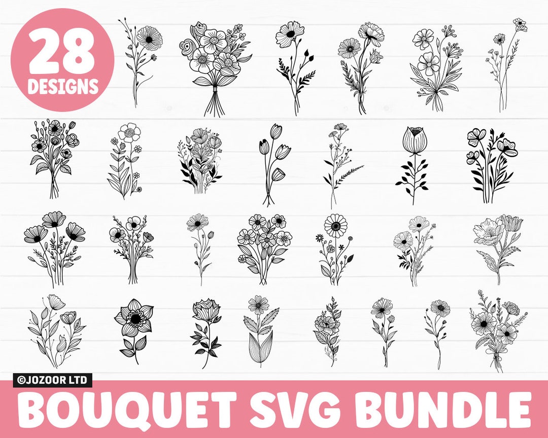 Paquete SVG de ramo de flores, SVG floral, SVG de ramo, svg de flores silvestres, svg botánico ...