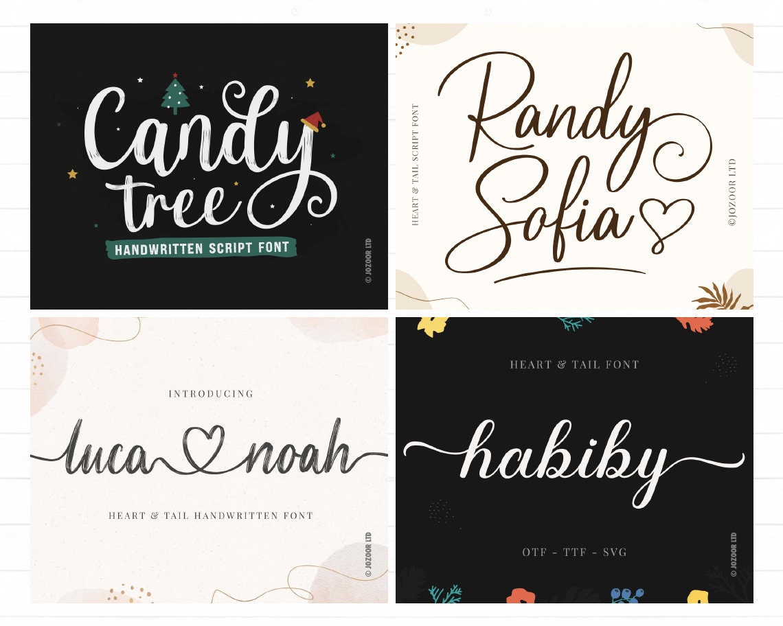 Script Font Bundle Cursive Fonts With Hearts Bundle Wedding - Etsy