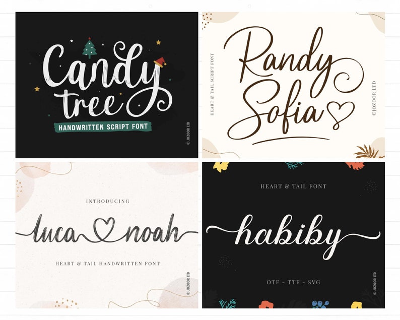 Script Font Bundle, Cursive Fonts with Hearts Bundle, Hochzeit Font ...