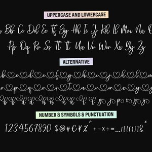 Script Font, Cursive Font, Font With Hearts, Font With Tails, Heart ...