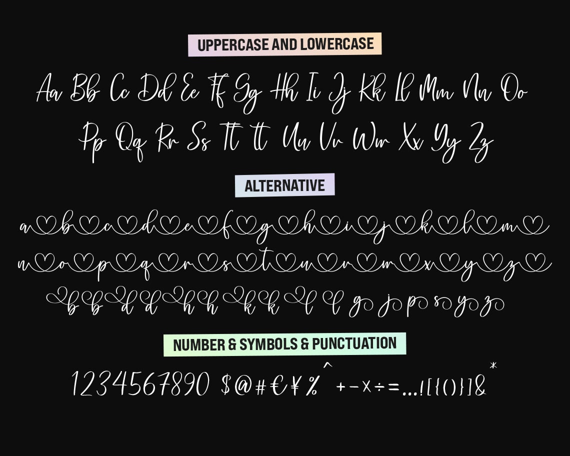 Script Font Cursive Font Font With Hearts Font With Tails - Etsy UK