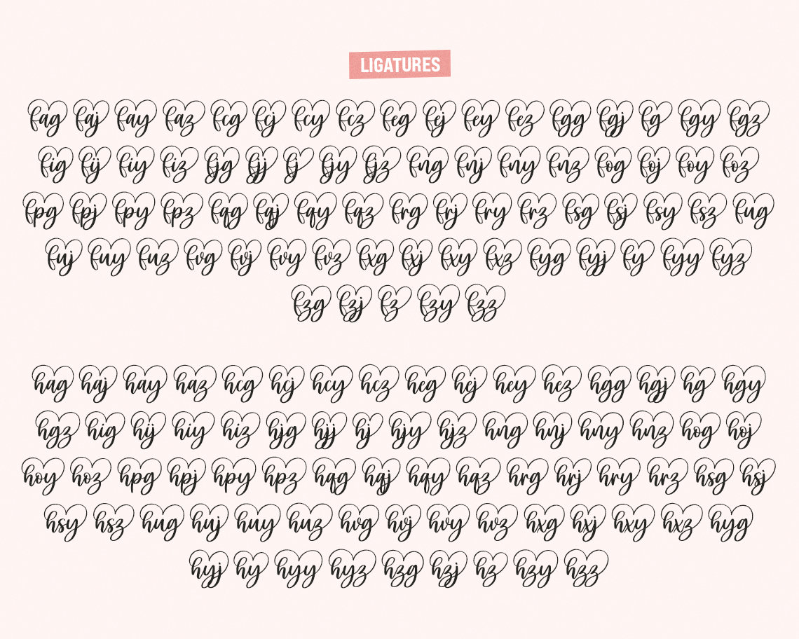 Script Font Font With Hearts Cursive Font Font With Tails - Etsy