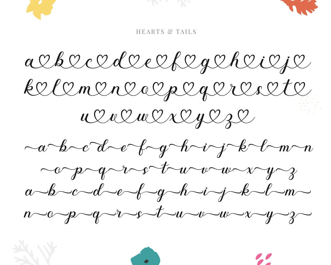 Script Font Font With Hearts Font With Tails Heart Font - Etsy