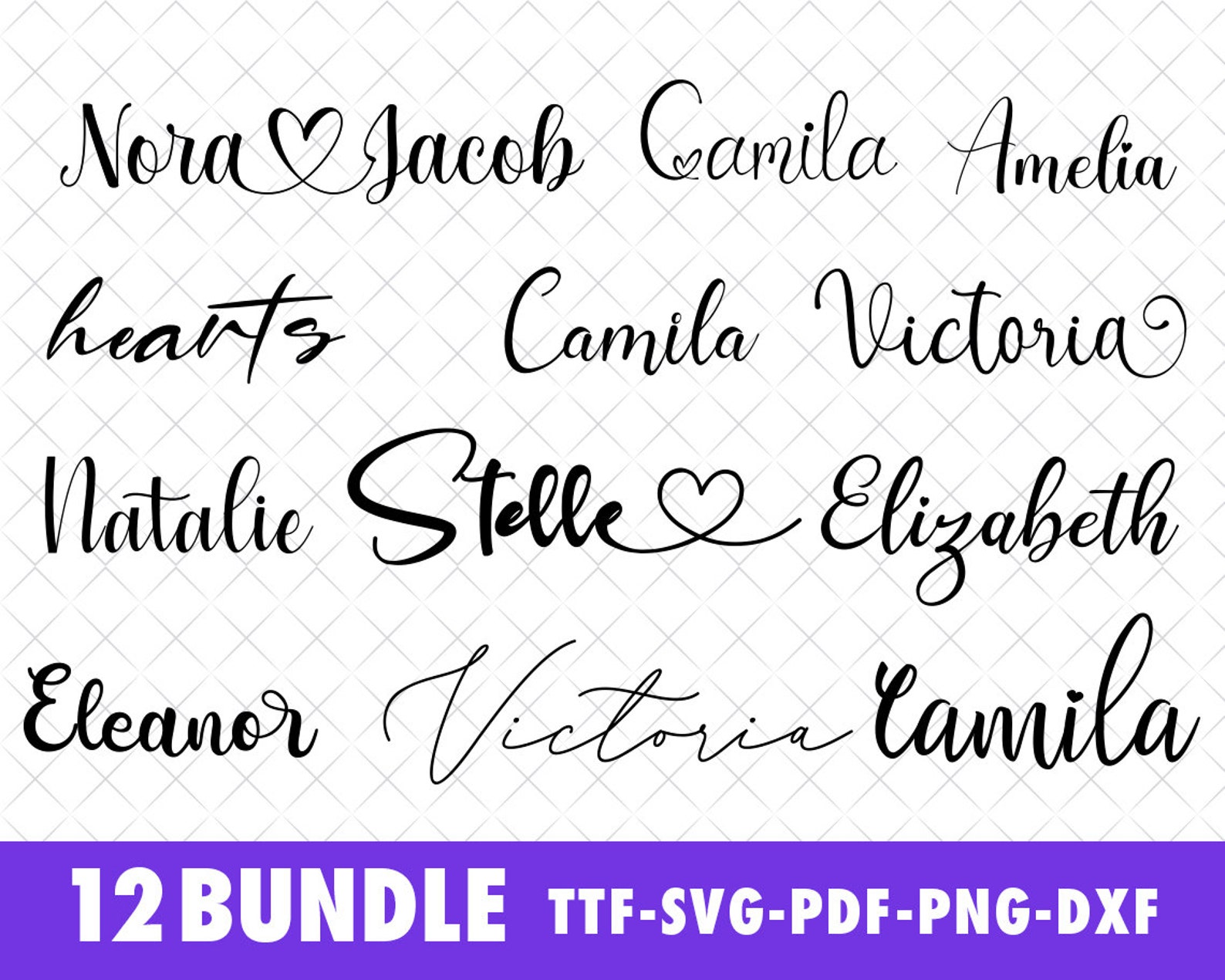 Fuente con corazones Bundle Font with tails Cursive font heart | Etsy
